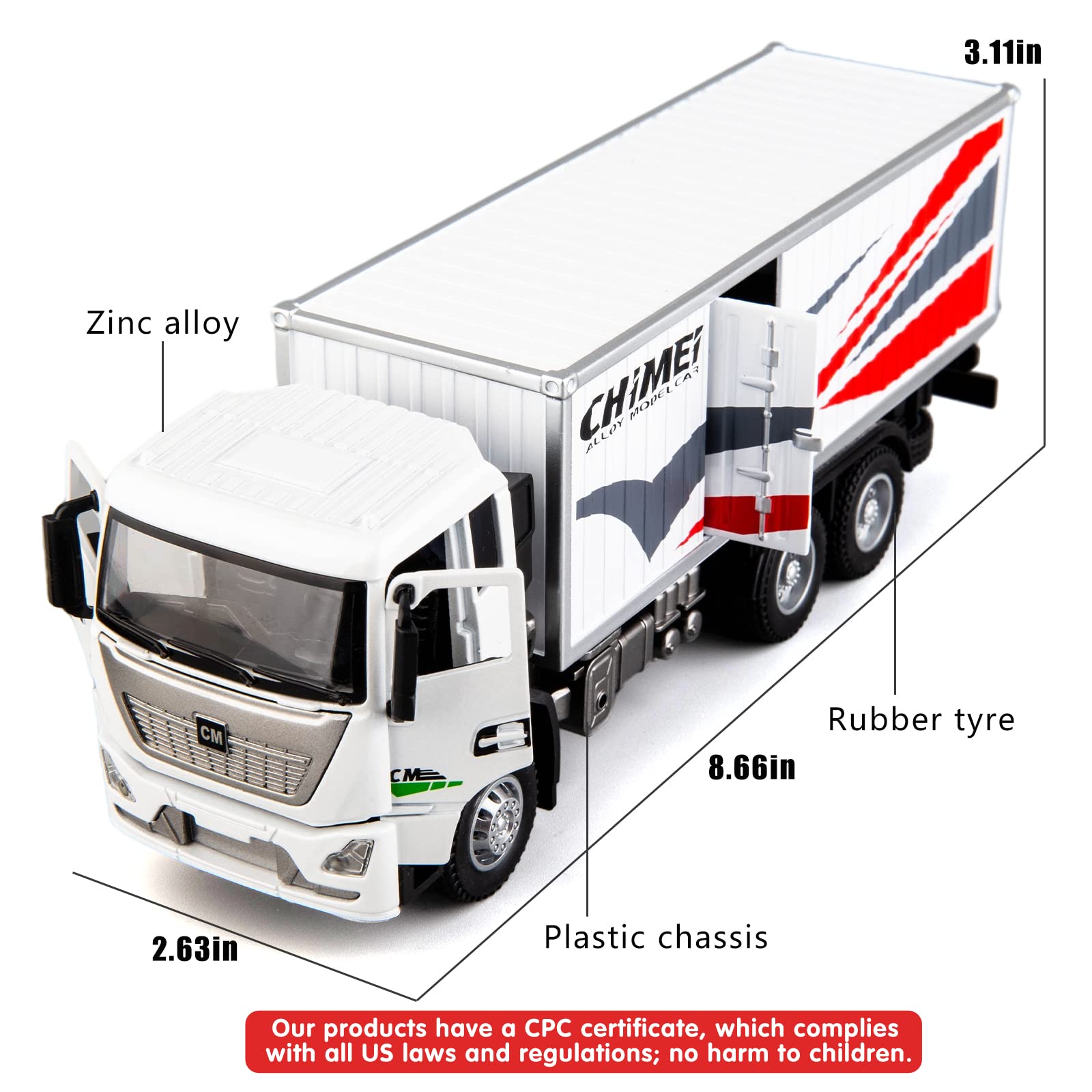TGRCM-CZ 1/32 Scale Cargo Truck Transport Vehicles Toys,Pull Back Alloy Car with Light and Sound,Open Door for Kids Gift