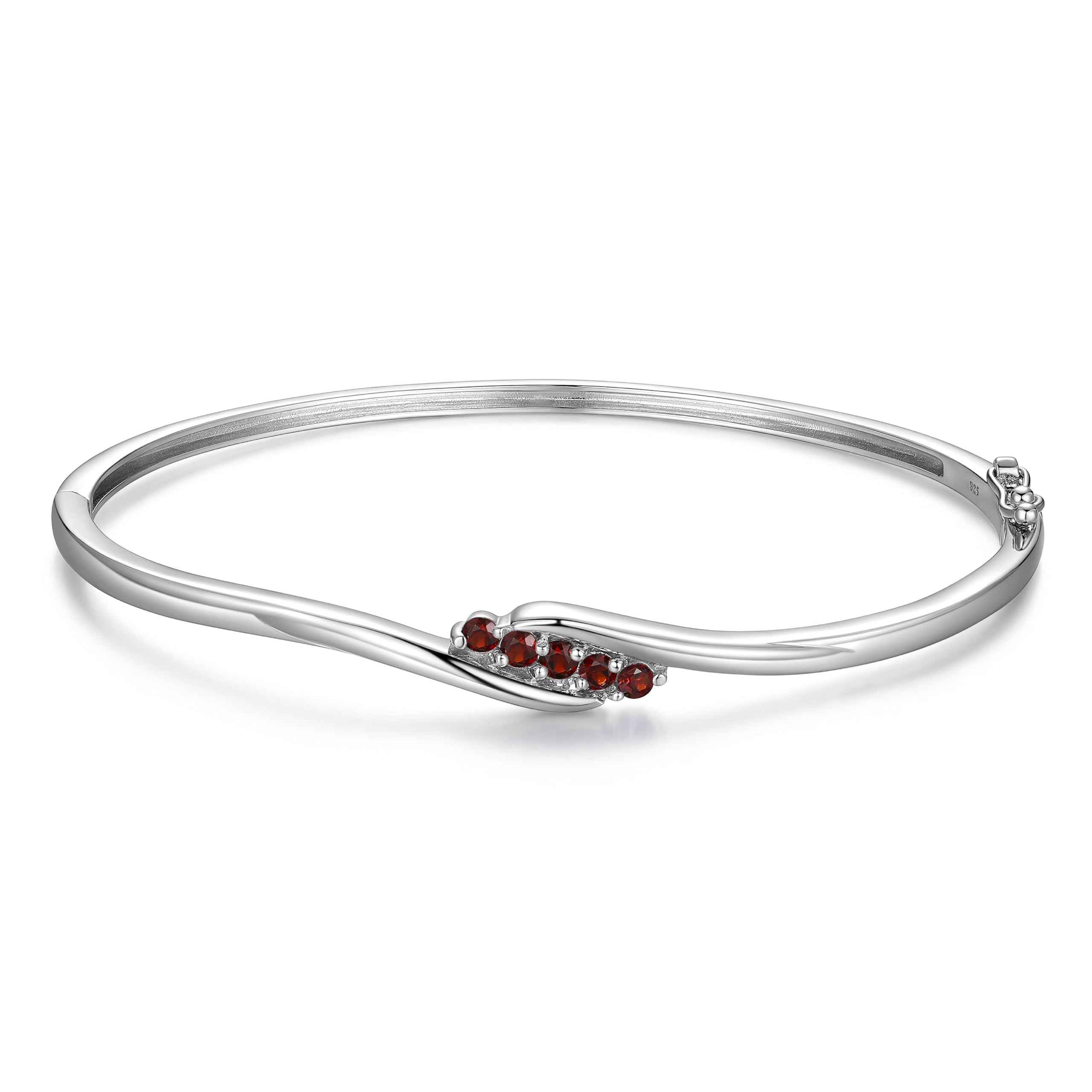 MORGAN & PAIGE .925 Sterling Silver Genuine Aquamarine 5-Stone Diagonal Bypass-Set 7" Bangle Bracelet