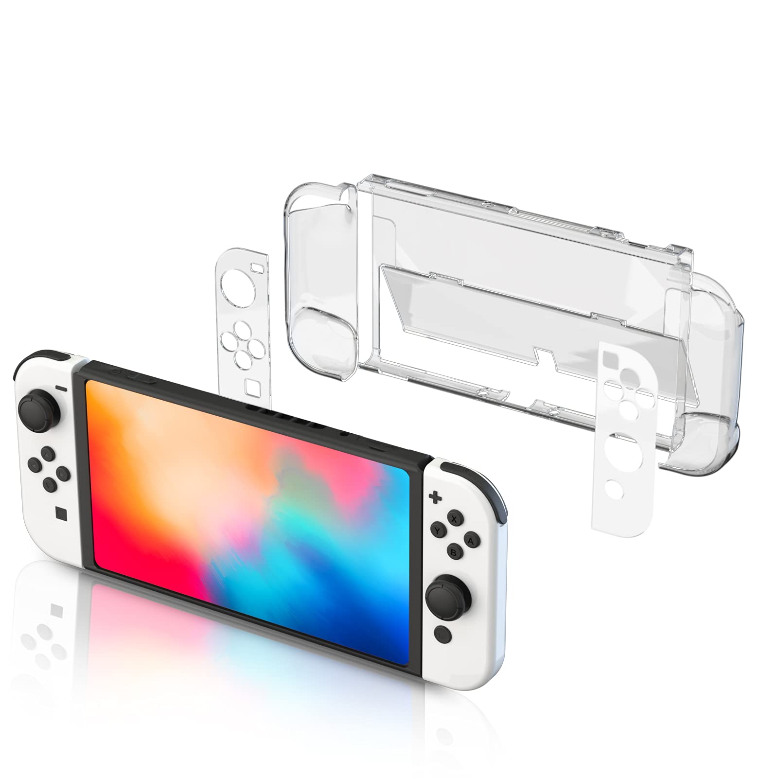 Switch OLED Hard Case, Switch OLED Protective Case Front and Back with Tempered Glass Screen Protector and Thumb Grip Caps