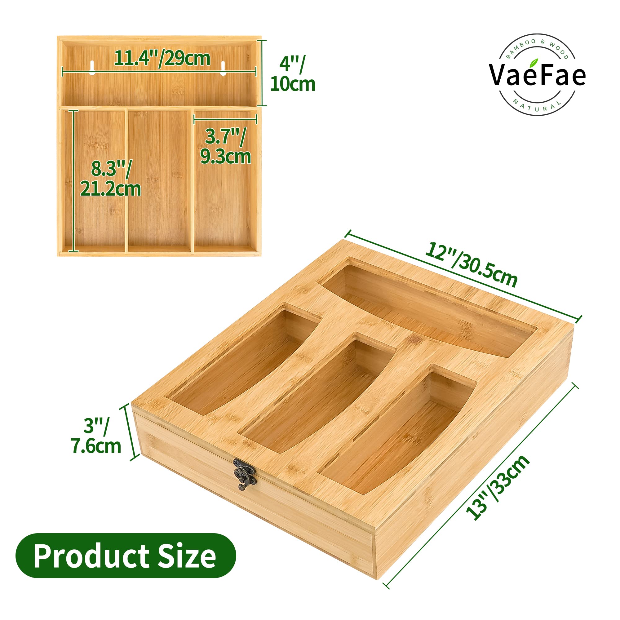 VaeFae Ziplock Bag Storage Organizer- Bamboo Food Bags Container for Kitchen Drawer Compatible for Gallon, Quart, Sandwich, Snack, and Slider Bag