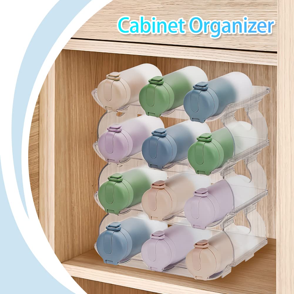 Seolmae Stackable Water Bottle Organizer for Cabinet, Water Bottle Holder Countertop, Cup Organizer for Kitchen, Pantry and Fridge, Free-Standing Kitchen Storage Holder for Wine and Drink Bottles