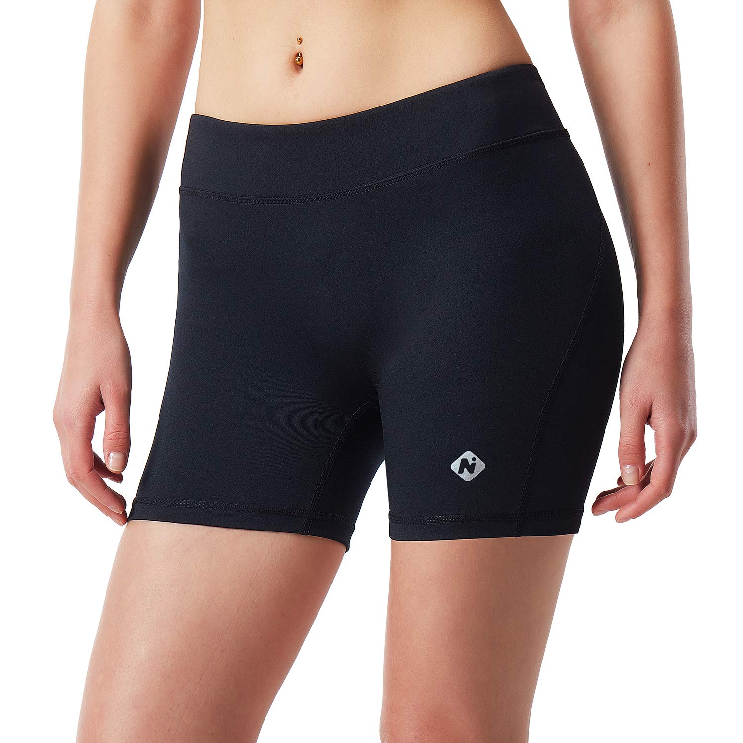 NAVISKIN Women's 4" Active Volleyball Shorts Training Workout Tights Compression Shorts Black Size XL