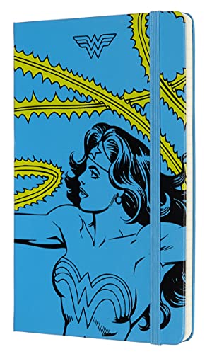 Moleskine Limited Edition Wonder Woman Notebook, Hard Cover, Large (5" x 8.25") Ruled/Lined, Cerulean Blue, 240 Pages