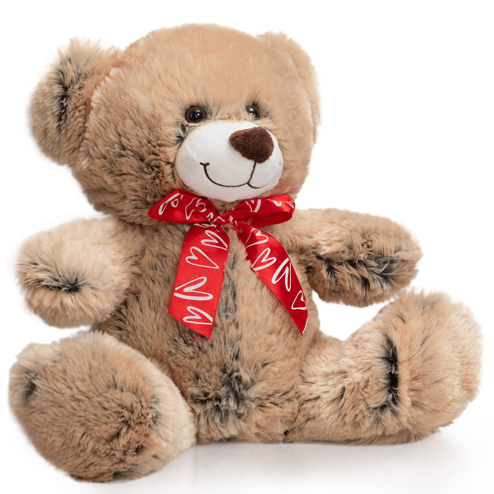 WENMOTDY Teddy Bear Stuffed Animals Plush Bear with Love Pattern Red Bow Soft Plush Toy Valentine's Day Gift 21 Inch Tan