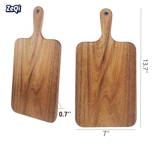 ZeQi Acacia Wood Cutting Board with Handle 13.7''X7'' / Charcuterie Board/Serving Board/Cheese, Bread, Vegetables & Fruits Serving Board (Rectangular)