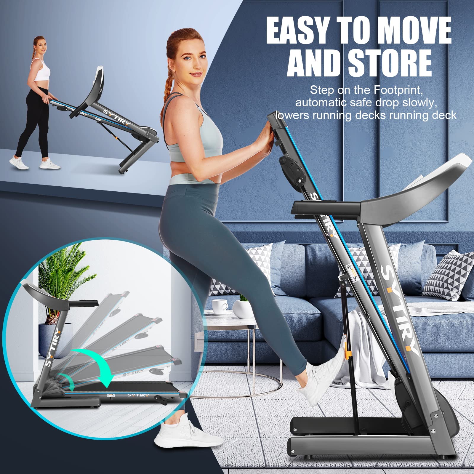 Smart Electric Folding Treadmill Foldable Home Fitness Equipment with LCD 3 Incline Levels 12 Preset or Adjustable Programs Bluetooth Connectivity for Walking & Running Cardio Exercise Machine