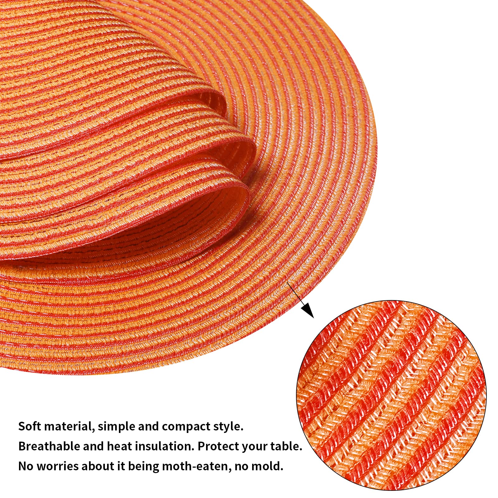 Smaafit Round Braided Placemats, Set of 4 Table Place Mats for Round Dining Tables, 15 inches Round Placemat, Place Mat Round Table Mats (Mix Orange Red)