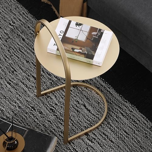 Middai Small Side Tables, Living Room Sofa End Table Round Iron Top, Bedside Desk Lamps Tables, 14D X 24" H, Simple and Classic(Size:35 * 35 * 61CM,Color:Gold)