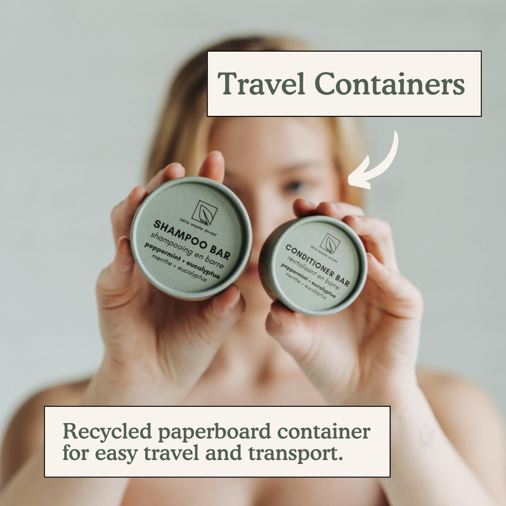 Zero Waste MVMT Shampoo & Conditioner Bar Set | Peppermint + Eucalyptus | With Travel Container and Cedar Tray | Natural Salon Quality Shampoo, Zero Waste & Plastic Free