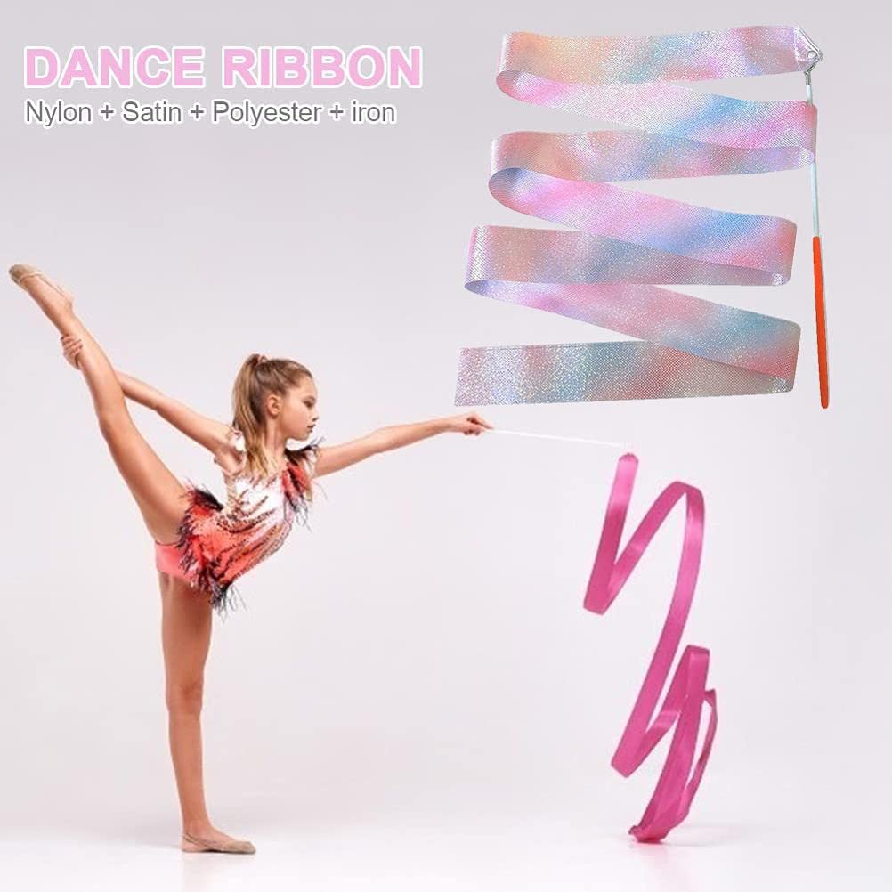 WBTY Ribbon, 2M/4M Long Rhythmic Gymnastics Ribbons, Dance Ribbon Streamer for Kids, Fits Dancer, Play, Baton Twirling, Gymnastics Party Gift(4M)