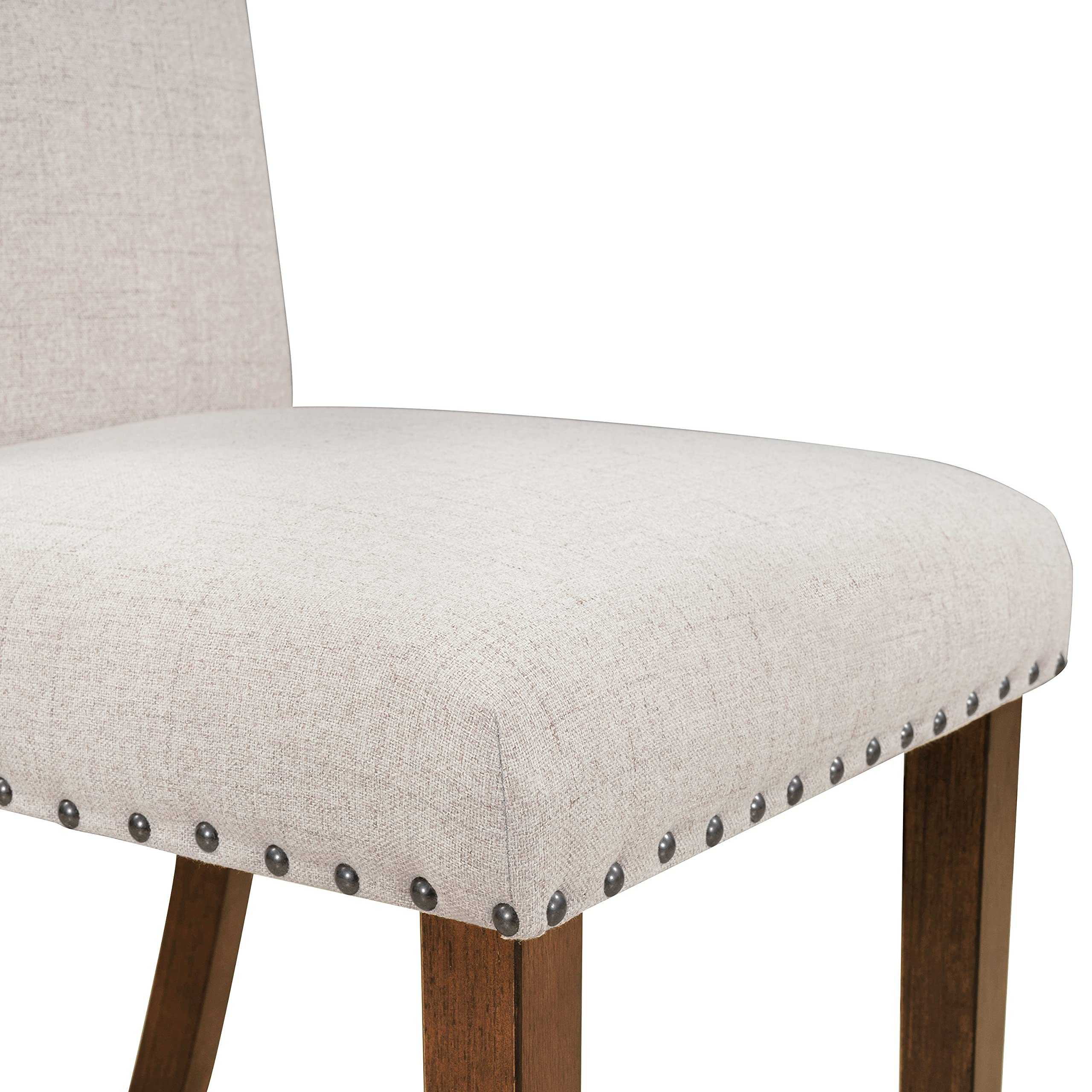 Merax Dining Chairs Set of 2, Dining Room Chairs, Fabric Padded Upholstered Side Chair with Solid Wood Legs & Nailed Trim (Beige+Brown, Set of 2)