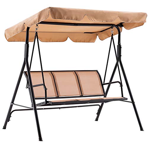 MCombo Outdoor Patio Canopy Swing Chair 3-Person, Steel Frame Textilence Seats Swing Glider, 4507 (Black)