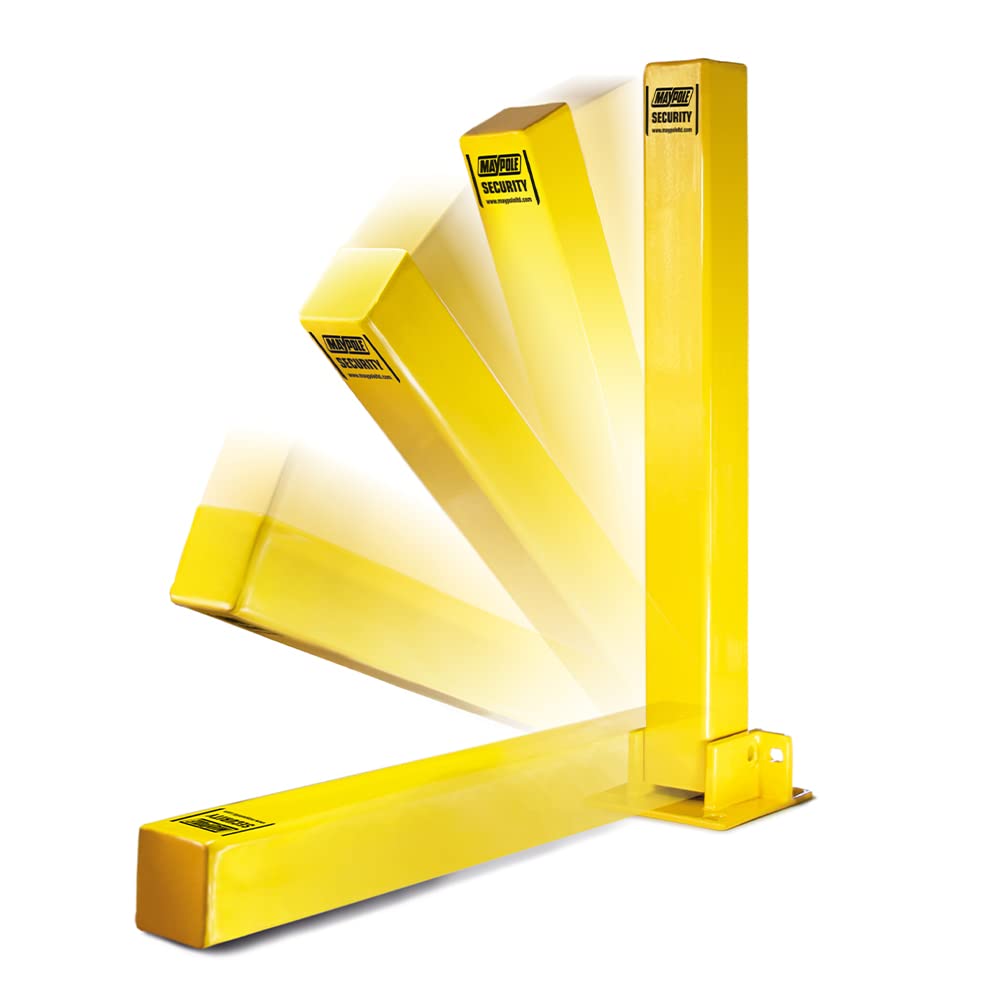Maypole Heavy Duty Foldable Security Post Driveways, Carports, Garages Bolt Fixed Type, Yellow