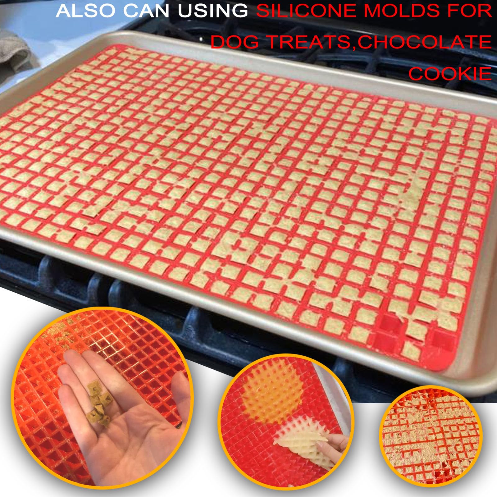ShangPinFeiLi Silicone Baking Mat Pyramid Sheets Cooking Pan 16"x11" 2 Pack-Red,Best Healthy Fat Reducing Nonstick Cooking Mat for Baking Mat with Grid for Oven Grilling BBQ, Baking and Roasting