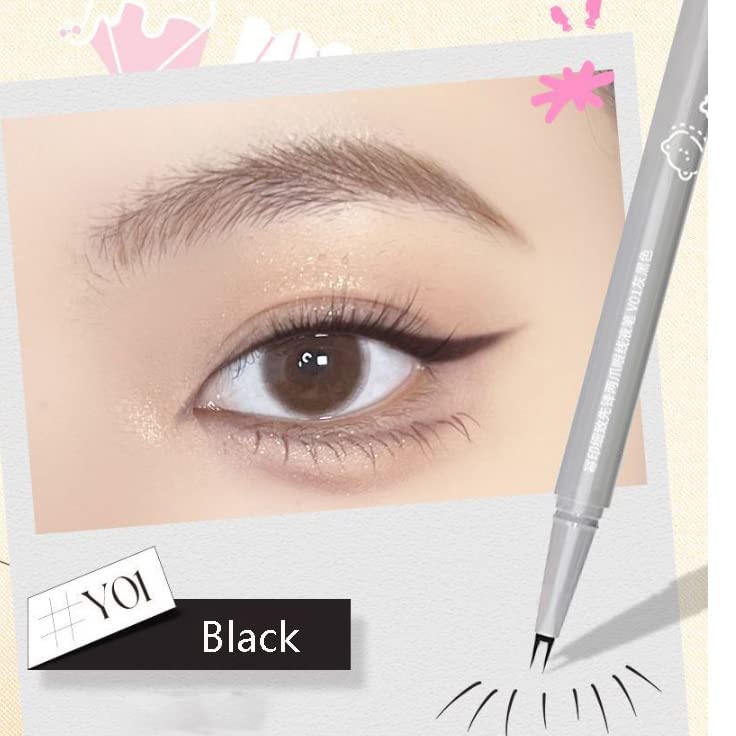 Rednow 2Pcs Double Tip Lower Eyelash Pencil, Waterproof Anti-Smudge Lashes Pencil,Natural Lower Eyelashes Pen Super Slim Eye Liner (Black+Black)