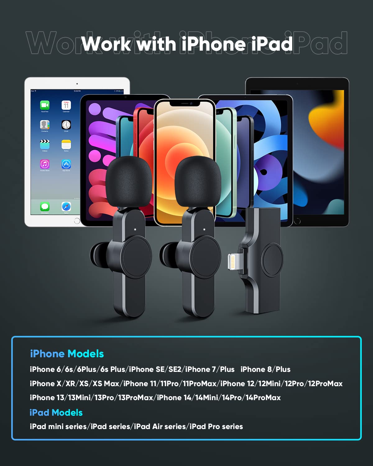 Wireless Microphone for iPhone iPad, Upgraded Noise Reduction, Mini Lavalier Lapel Mic, Ultra-Low Delay Potable Clip On Lapel Mic for YouTube Interview Vlog Presentation Facebook Live - 2 Pack