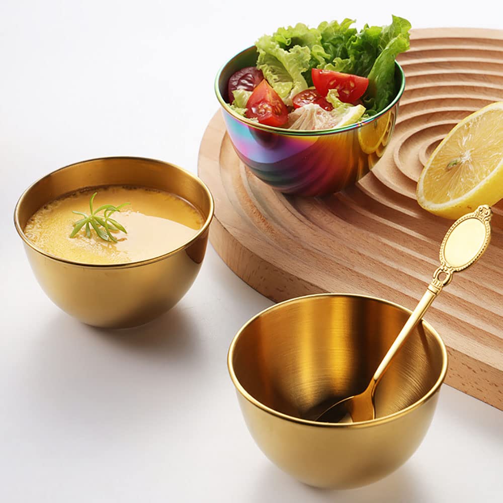Stainless Steel Sauce Dishes Small Ice Cream Cups Mini Serving Dessert Bowl Round Seasoning Dishes Sushi Dipping for Kitchen 8 Pack (Rainbow, 3.35 inch)