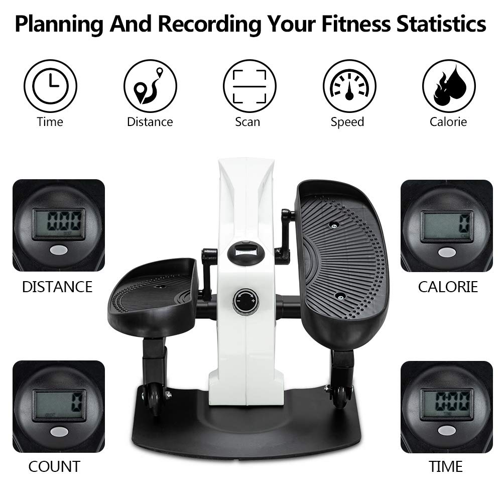 PEXMOR Under Desk Elliptical Machine, Mini Elliptical Exercise Bike Adjustable Resistance with Display Monitor & Non-Slip Pedal, Portable Desk Pedal Elliptical Exerciser Quiet for Home Office (white)