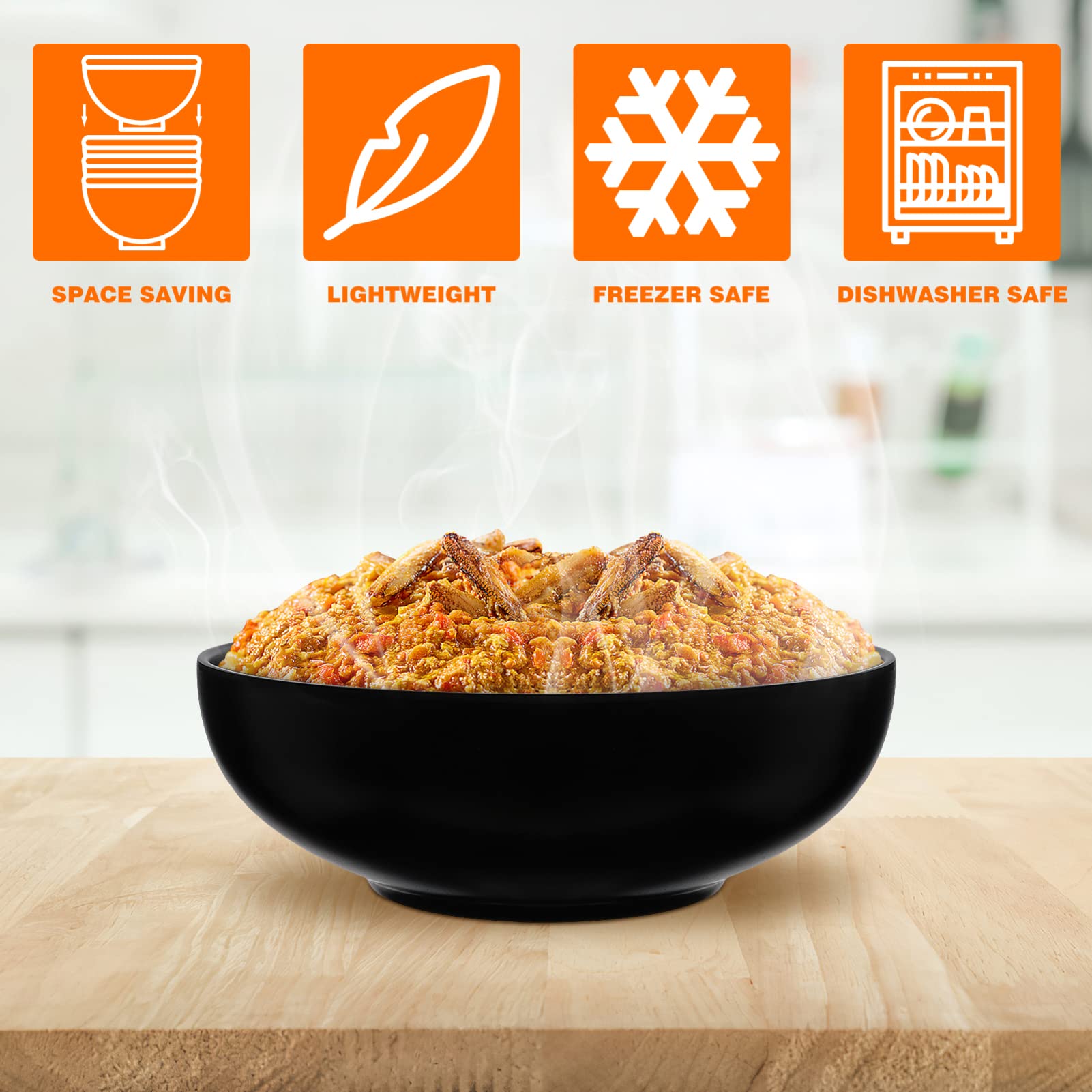 TOPBATHY Melamine Serving Bowls:2pcs Japanese Style Salad Bowls Reusable Mixing Bowls Large Ramen Bowls Deep Soup Bowl for Family Kitchen