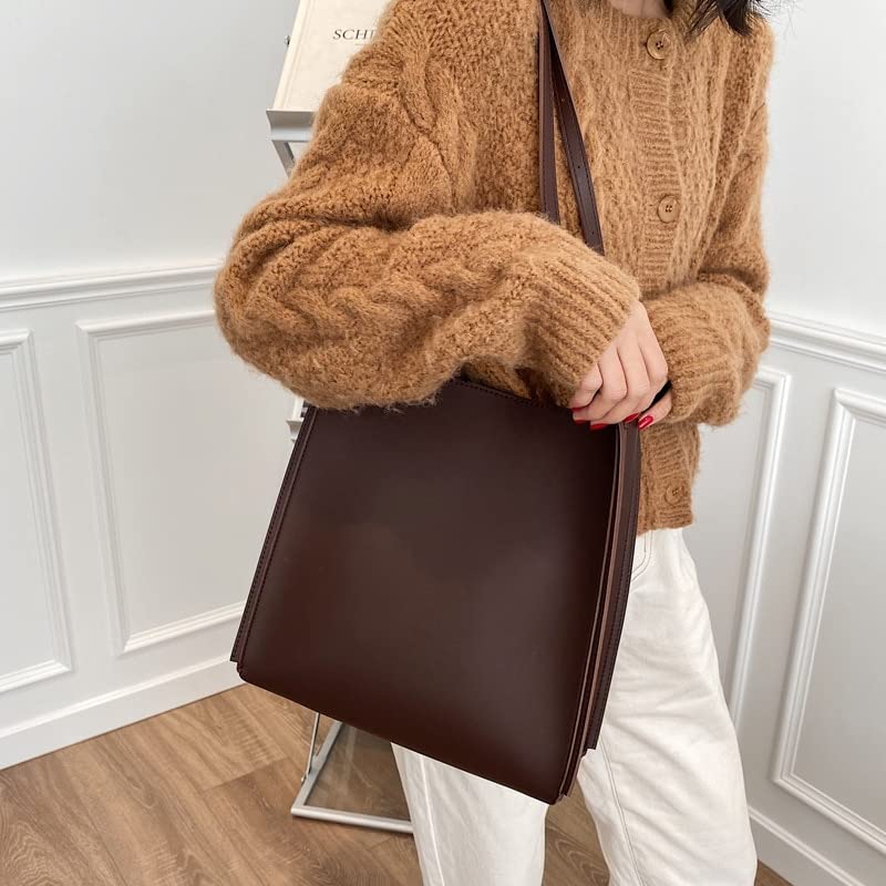 Women Tote Bag Shoulder Leather Handbag 2022 Designer Luxury Totes Large Capacity Solid Color Shopper Bag Women (Bright Coffee)