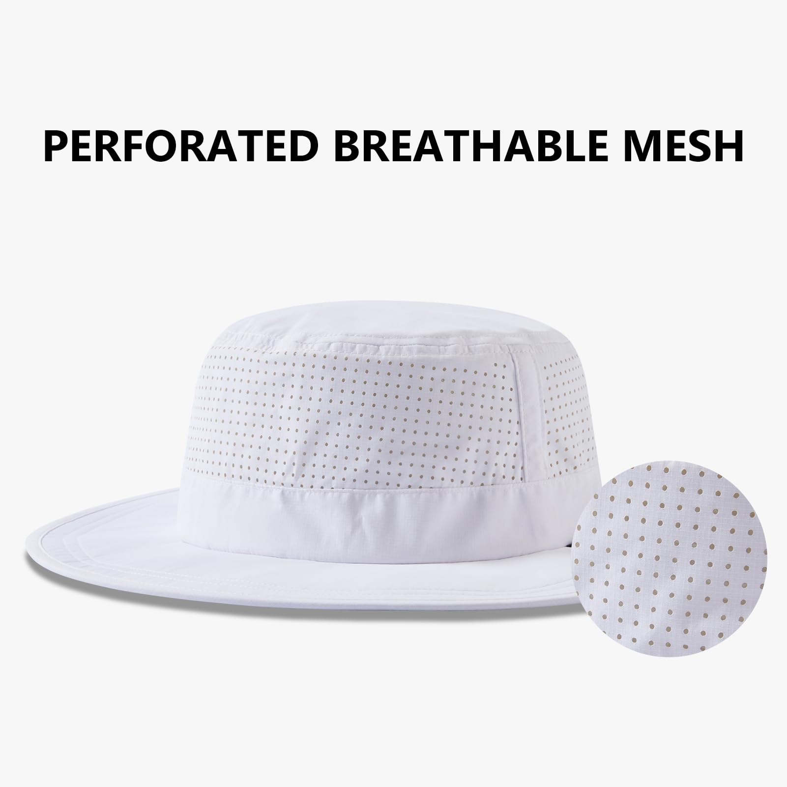 UVSAI UPF 50+ Bucket Sun Hat with Laser Perforated Mesh Cooling Adjustable Breathable Lightweight for Outdoor Men Women White