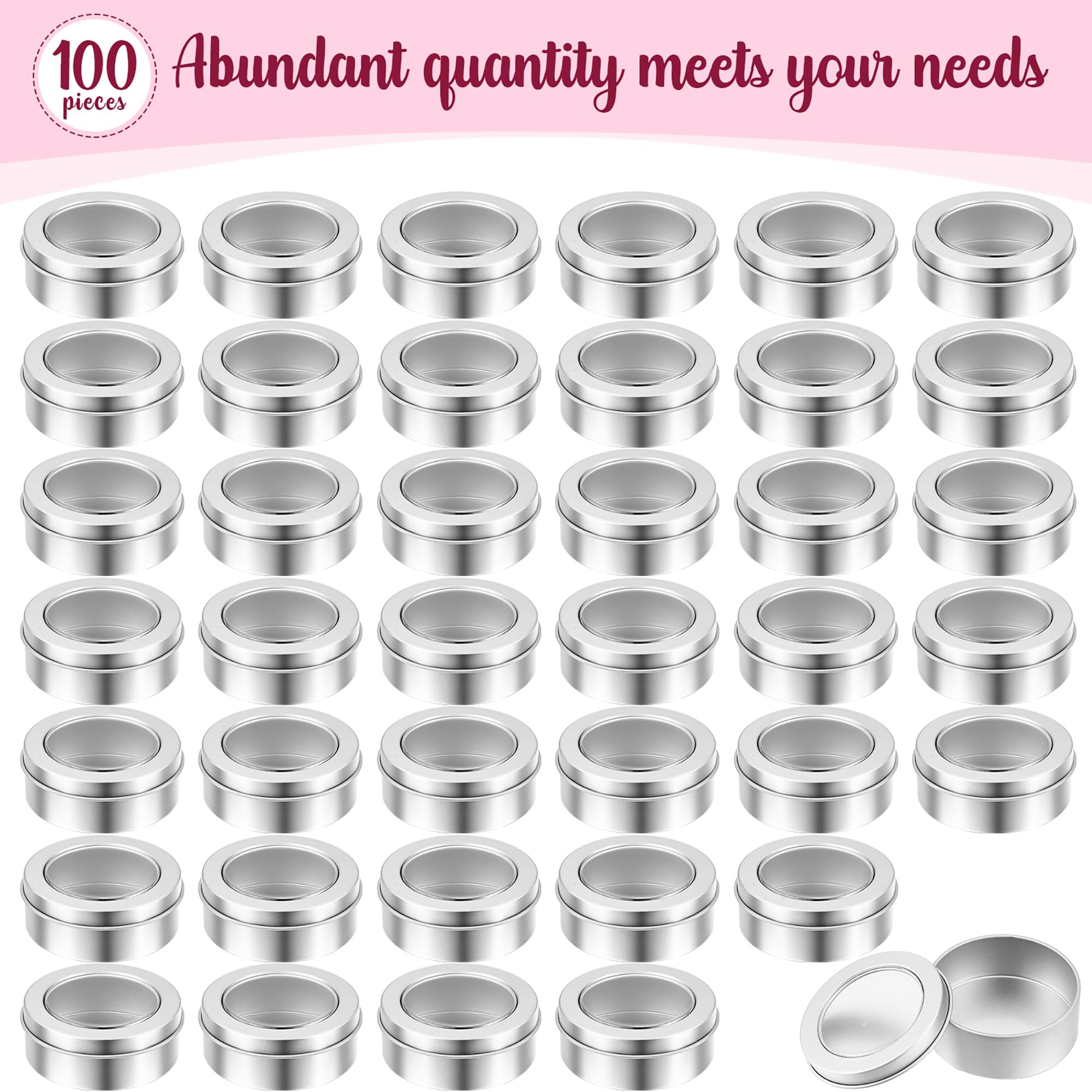 TecUnite 2 Ounce Metal Tin Cans Round Empty Container Salve Tins with Clear Lid for Kitchen, Office, Candles, Candies(40 Pack)