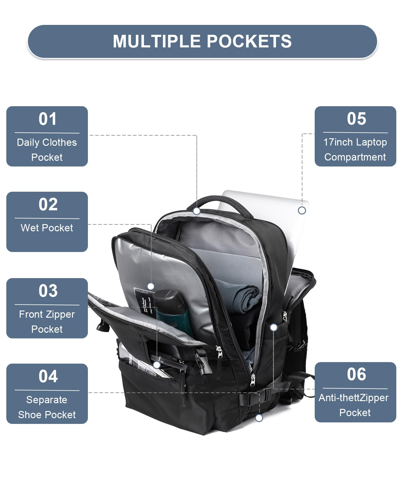 MOYYI Large Travel Backpack for Women 40L Carry on Fit 17inch Laptop Airplanes Approved Personal Item Size Suitcase for Daypack Hiking
