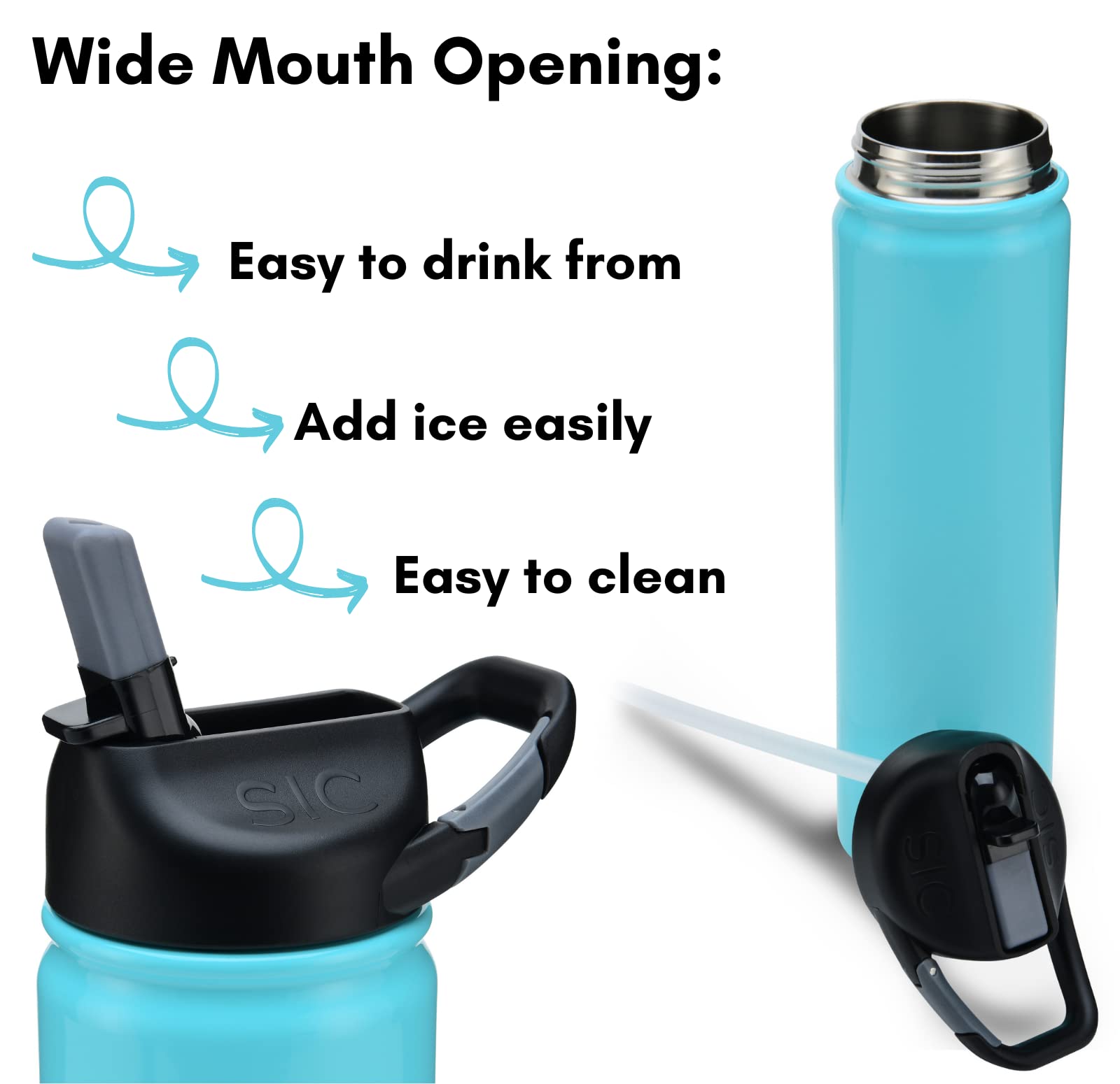 Seriously Ice Cold SIC 27oz Insulated Water Bottle Thermos, Premium Triple Layer Vacuum Stainless Steel, BPA Free Wide Mouth Lid with Carabiner Clip