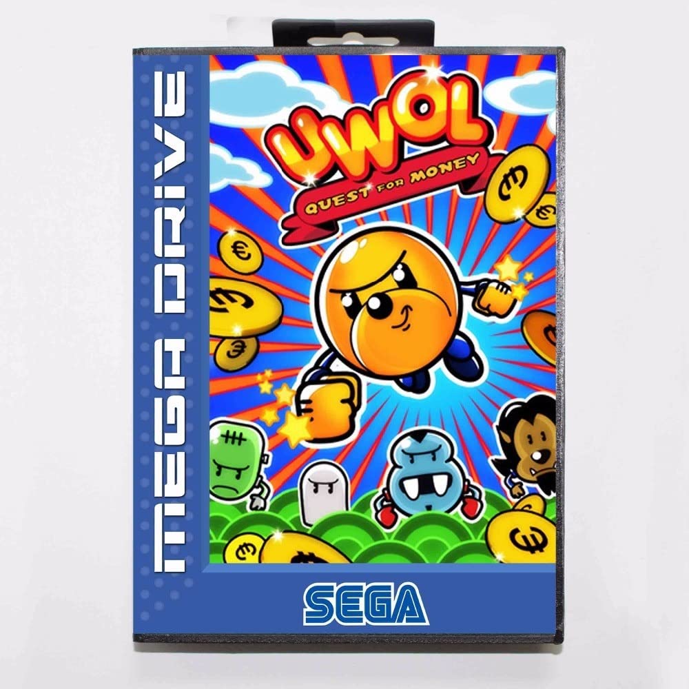 Uwol Game Cartridge 16 Bit MD Game Card With Retail Box For Sega Mega Drive For Genesis (Black)