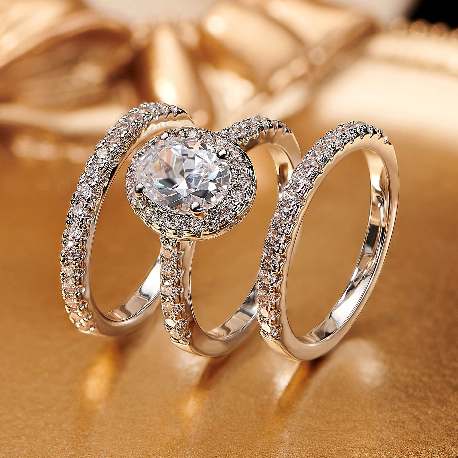 SweetJew Wedding Rings For Women Oval Halo AAAAA Cubic Circonia Silver Bridal Engagement Rings Size-9