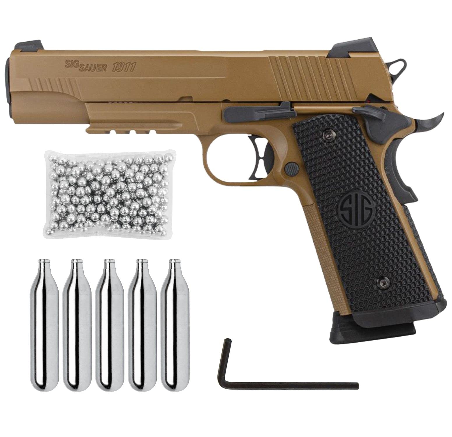 Sig Sauer 1911 Emperor Scorpion CO2 Blowback BB Pistol Air Gun with Wearable4U 5X CO2 Tanks Bundle