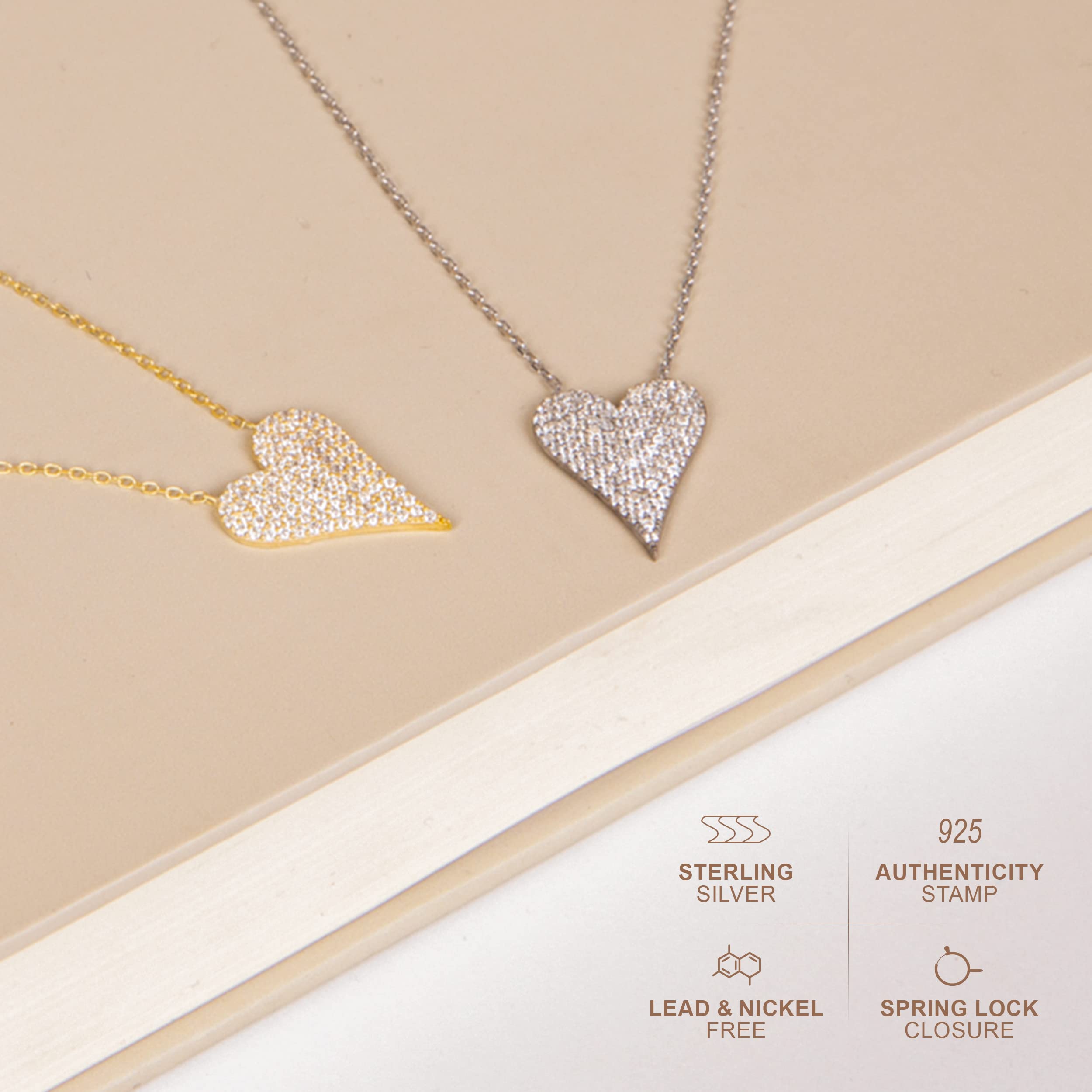 PORI JEWELERS 925 Sterling Silver Cubic Zirconia Pave Heart Charm Pendant Necklace - 18" Anchor Chain (Silver)