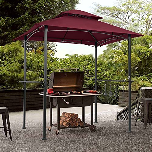 Outdoor Grill Gazebo 8x5Ft, Patio Barbecue Canopy with Serving Shelf and Storage Hooks and Vented Soft Top Canopy, Shelter Tent Sunshade Awning, Double Tier for Patio Garden Outdoor (Burgundy)