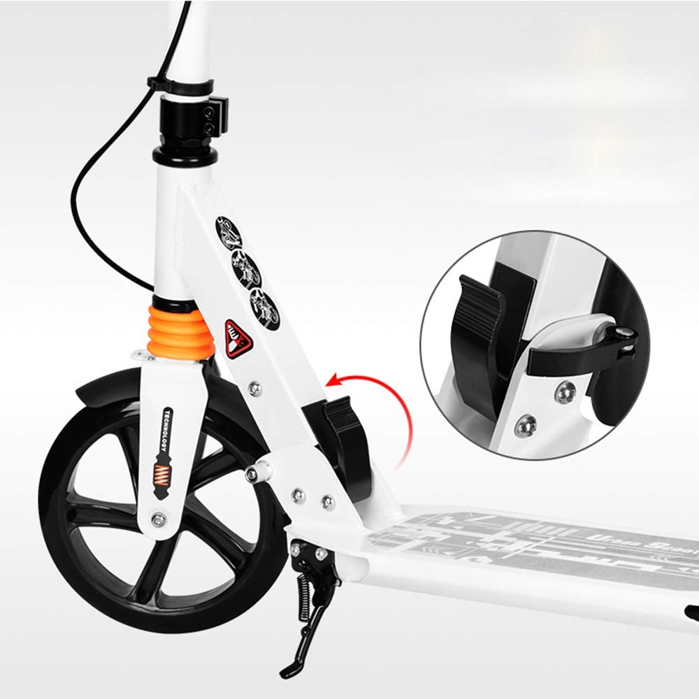 NAN Two-Wheeled Adult Scooter, Double Shock Absorber + Hand Brake Non-Electric Folding Scooter (Color : White)