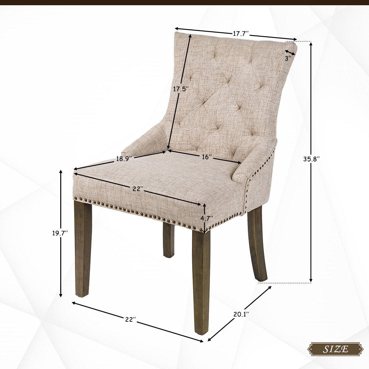 Merax Upholstered Dining Chairs Leisure Padded Chairs with Armrest and Nailed Trim, Beige (Set of 2)