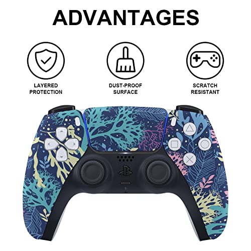 Underwater Seaweed Full Protective Skin Cover Design Wrap Decal Sticker Compatible with PS5 Digital Edition Console and Controller
