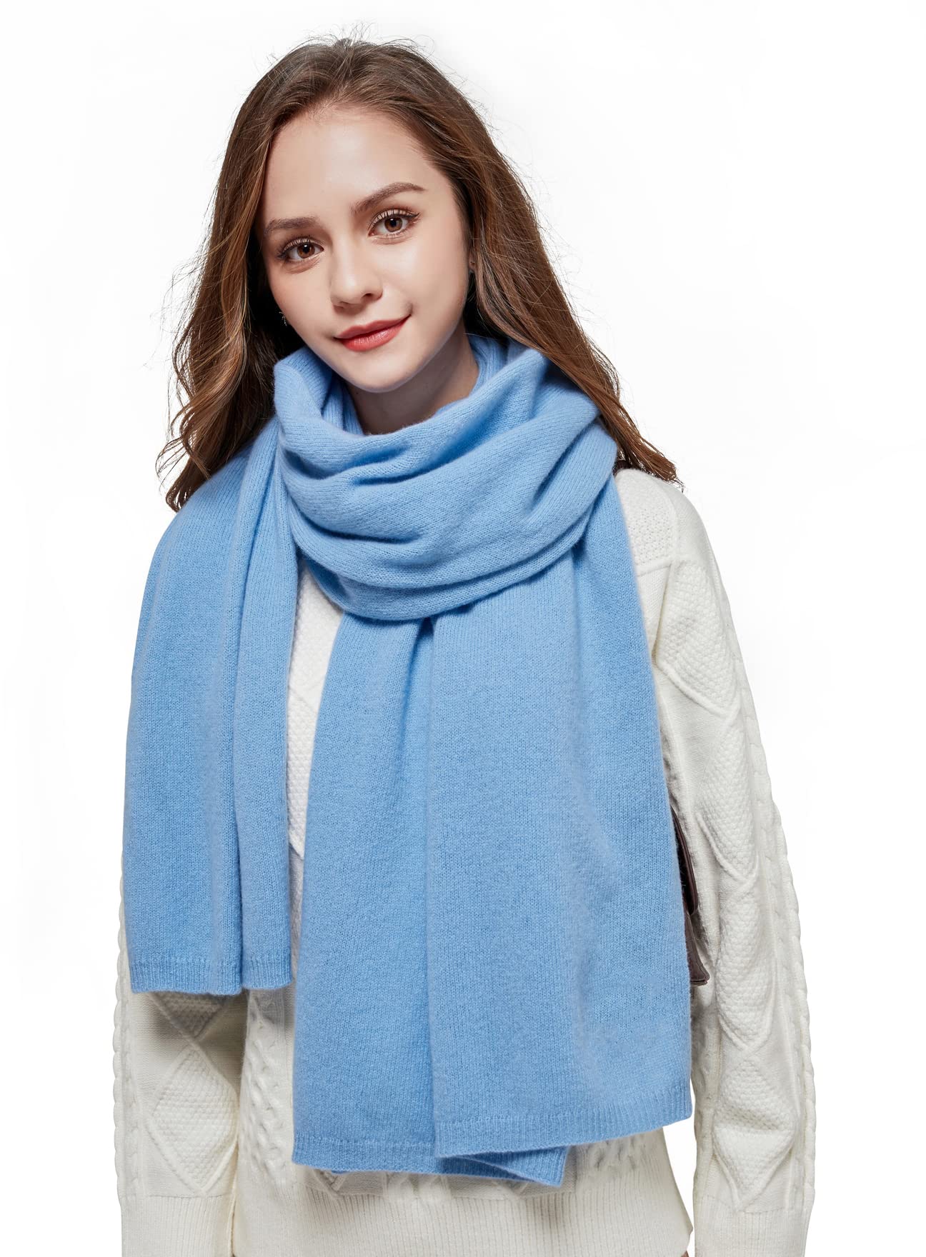 RIONA Women's 100% Australian Merino Wool Cold Weather Scarf Knitted Soft Warm Solid Color Neckwear Wrap Shawl