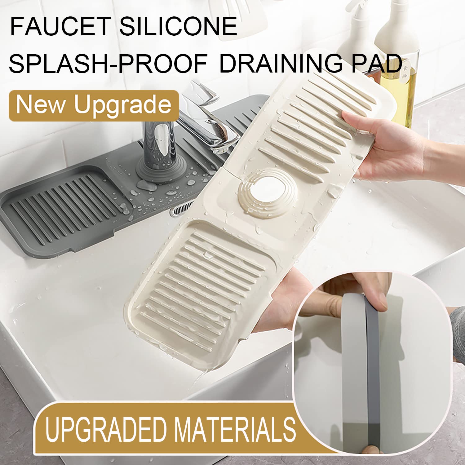 Silicone Faucet Mat, Silicone Faucet Handle Drip Catcher Tray Mat, Dish Soap Sponge Holder for Kitchen Sink Accessories, Drying Mat for Kitchen Counter & Bathroom Kitchen Sink Splash Guard