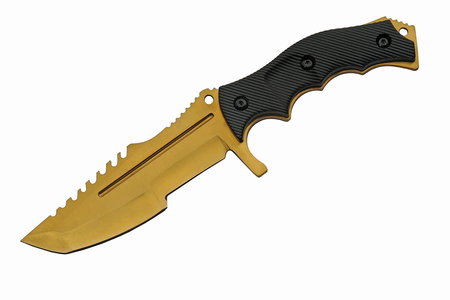 Szco Supplies 8.5” Gold/Black Full Tang Fixed Blade Saw Back Tracker Survivor Knife with Sheath, (211548-GD)