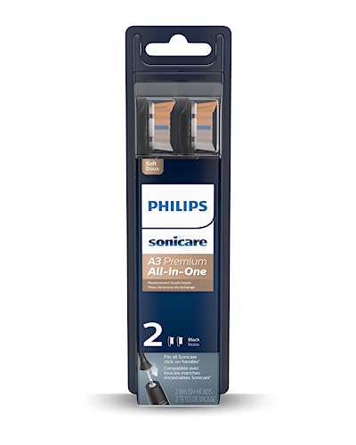 Philips Sonicare Genuine A3 Premium All-in-One Replacement Toothbrush Heads, 2 Brush Heads, Black, HX9092/95