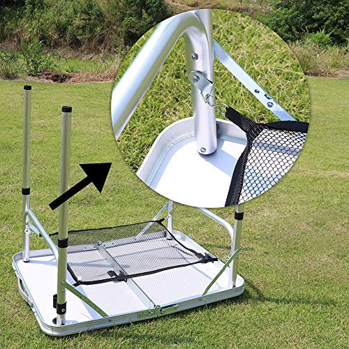 PSKOOK Folding Camping Table Picnic Table Perfect Size for Travel BBQ Beach Portable Lightweight Aluminum Folding Table (White w/Net&Pole, 70 * 50 * 64 cm)