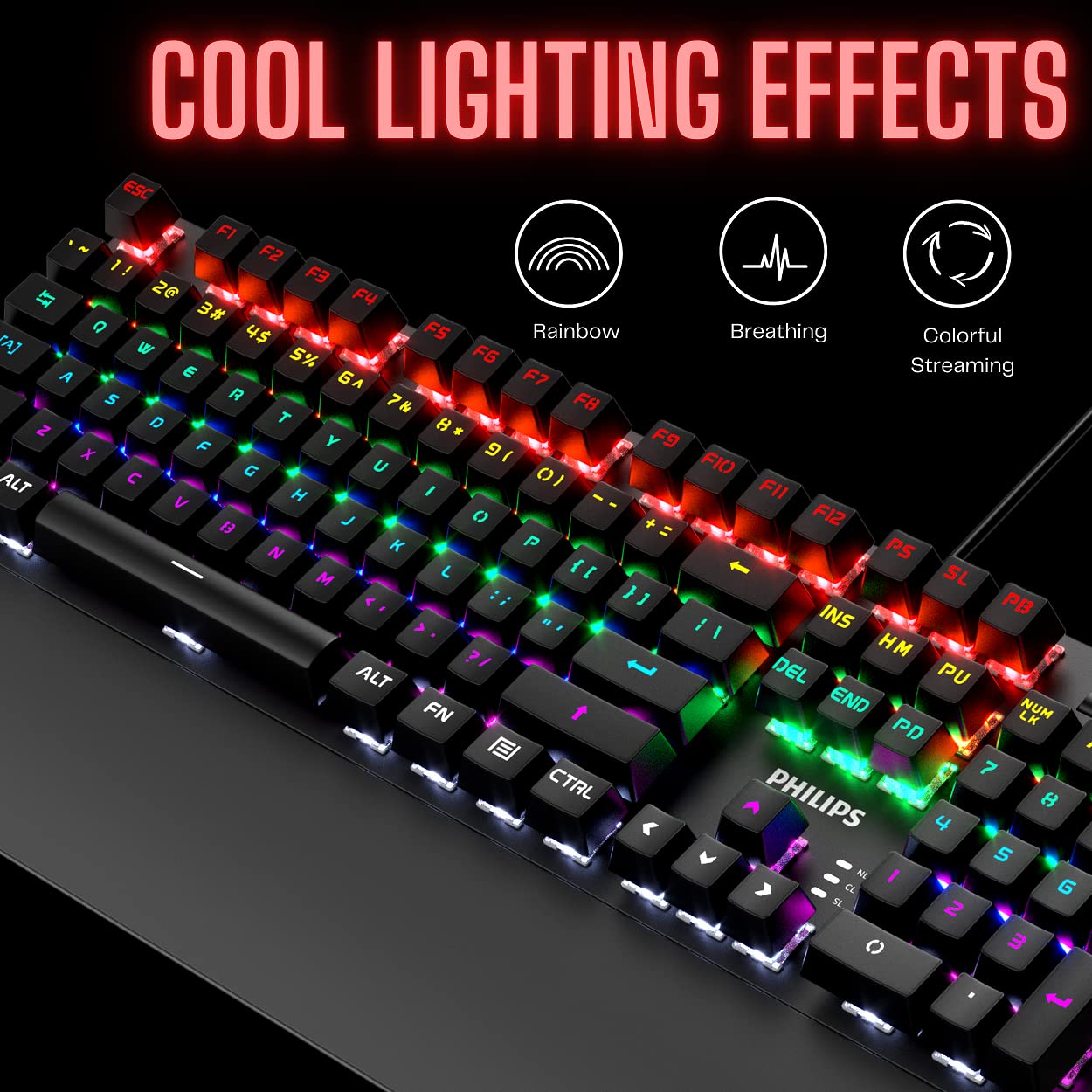 PHILIPS Wired Gaming Keyboard and Mouse Combo RGB Backlit, Mechanical Feel, 104 Keys with Fast Switches, Programmable Gaming Mouse Adjustable DPI for Windows PC Gamers