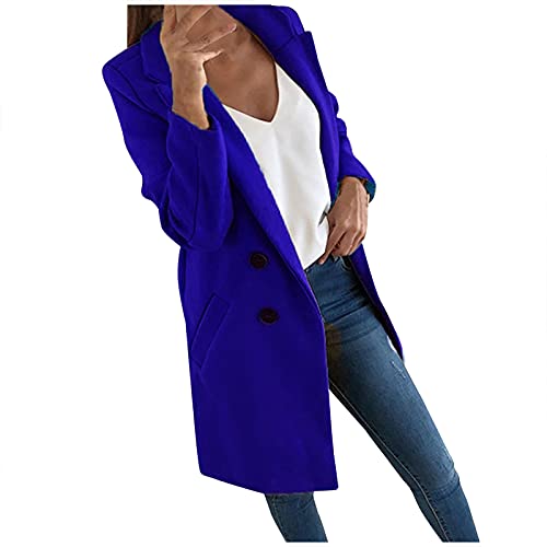 SZITOP Women's Wool Blend Coat Solid Casual Elegant Plus Size Lapel Long Sleeve Open Front Button Pockets Lightweight Outerwear Long Suiting Sweater Jacket Blazers Windbreaker(B-Blue,Medium)