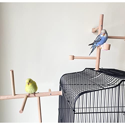 Wooden Bird Cage Stands Perches for Parrots, Parakeet Chewing Climbing Toys, Parrot Cage Top Tree Perches Play Stand Platform Playground Ladders Toys for Cockatiels Budgies Small Medium Parrots