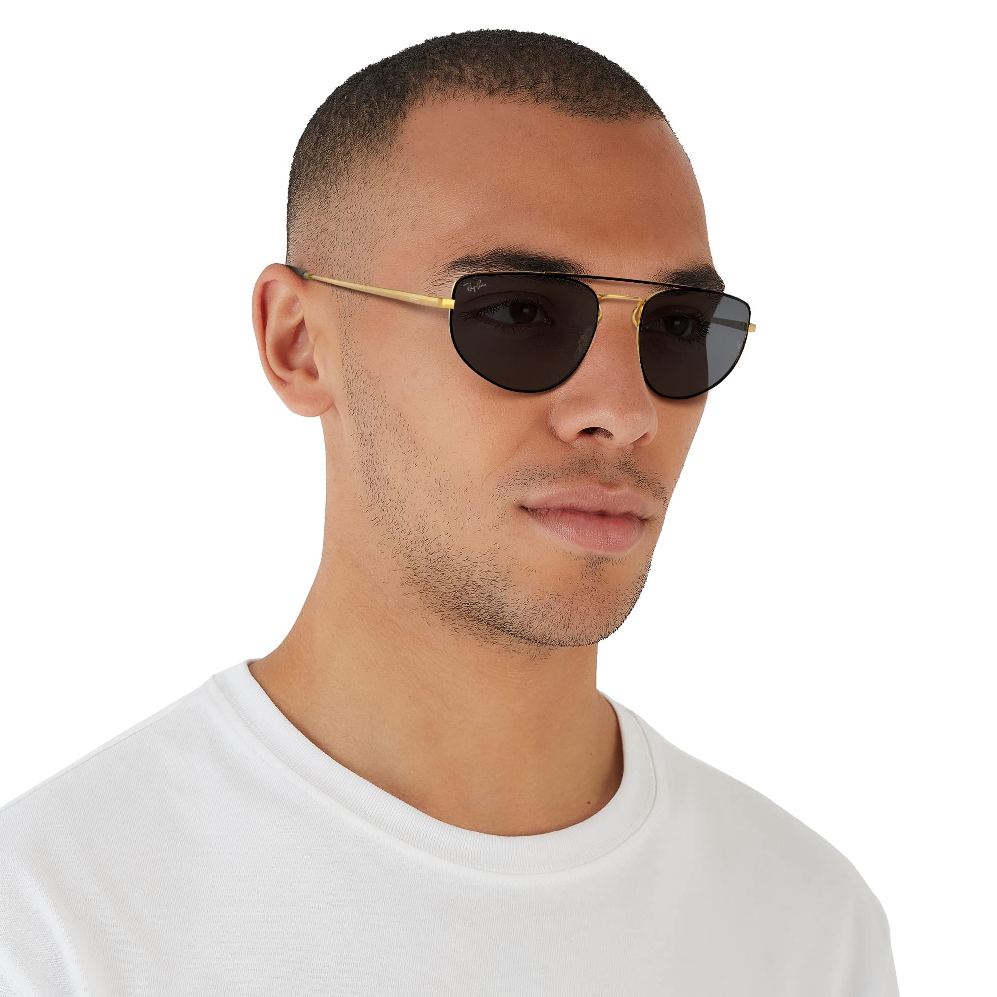 Ray-Ban RB3668 Rectangular Sunglasses, Black On Gold/Dark Grey, 55 mm