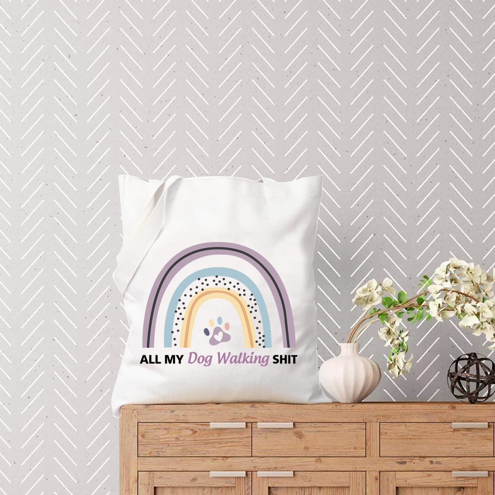 TSOTMO Dog Walker Gift All My Dog Walking Shit Boho Rainbow Design Dog Walking Accessories Tote Bag (DogWalking shit tote)