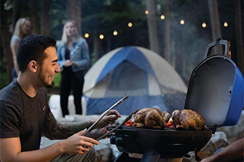 Napoleon TravelQ 285 Portable Gas BBQ Grill, Propane, Blue Lid - TQ285-BL-1 β Two Burners, Cast Iron Cooking Grids, Ideal for Camping & Tailgating