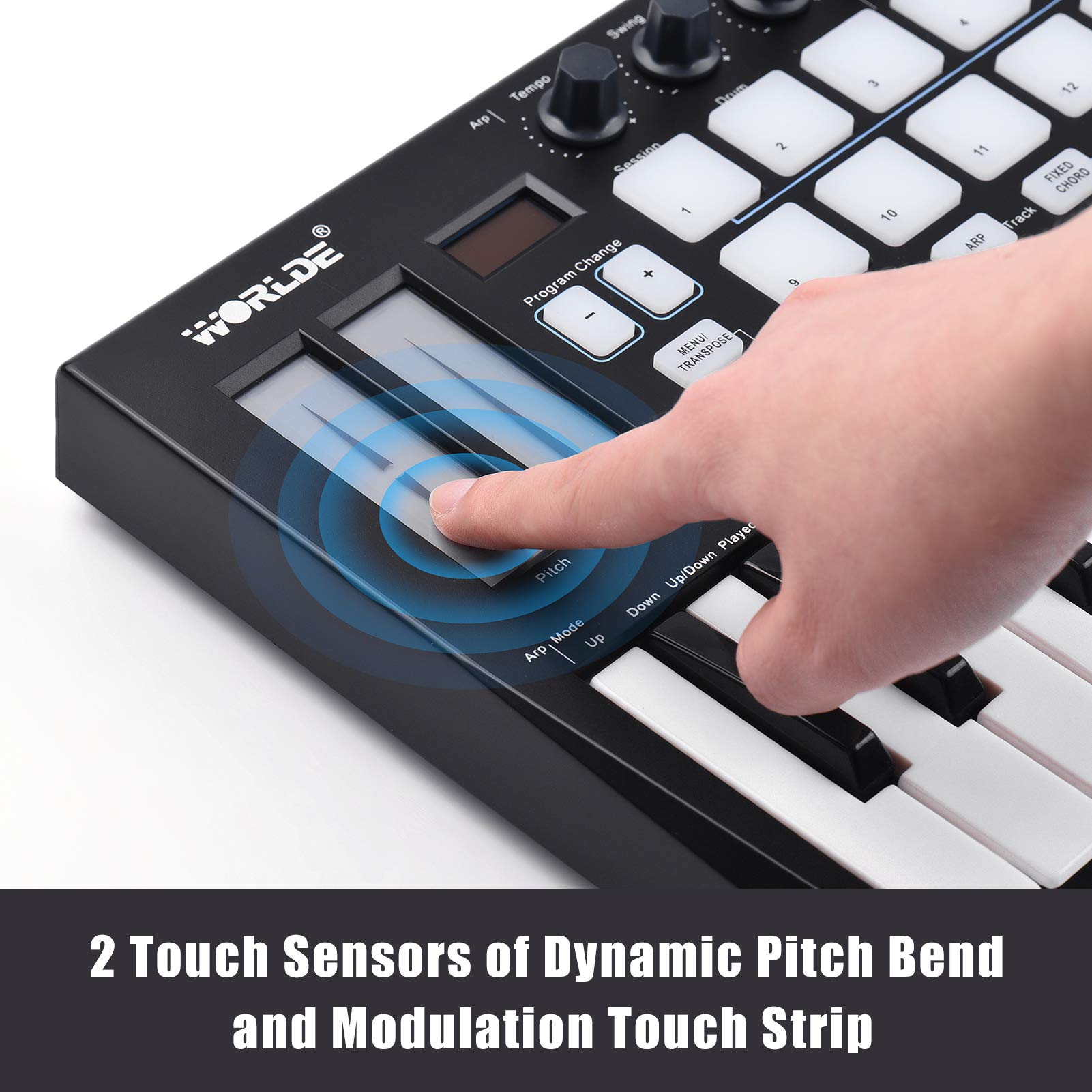Taruor USB MIDI Keyboard Controller, Portable 25-Key USB MIDI Keyboard Controller with 16 RGB Backlit Trigger Pads 8 Assignable Control Knobs