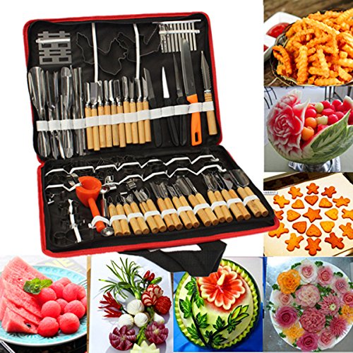 Yosoo 80Pcs Portable Culinary Carving Chiseling Tools Kit Food Vegetable Fruit Garnishing Peeling Cutting Tool Set For Professional Amateur Chef Kitchen Food Carving Art