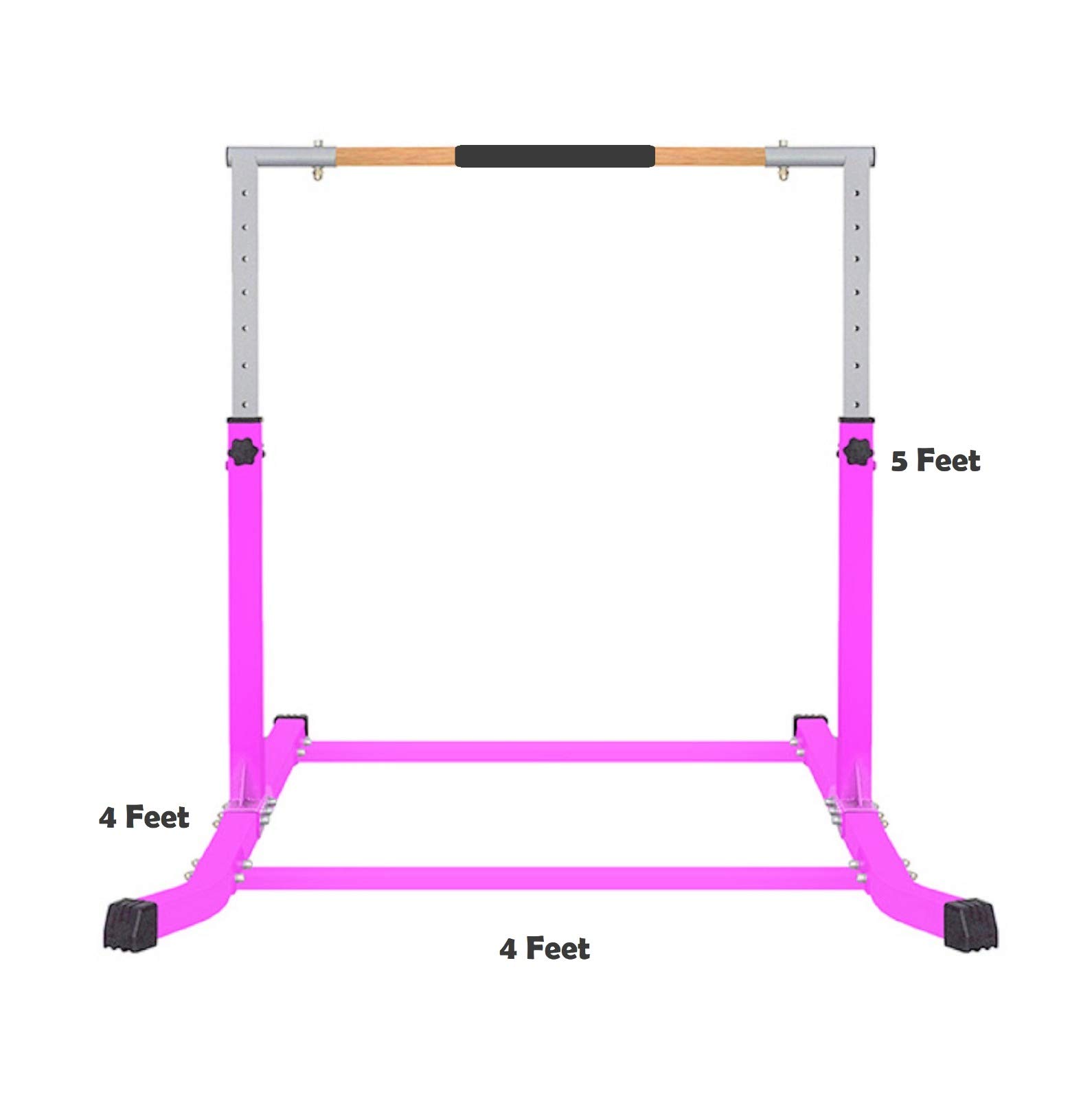 Pro-Gymnastics Expandable Gymnastics Kip Bar Horizontal Bar Junior Gymnastic Training High Bar Asymmetric Bar 13 Level Height Adjustable 3 to 5 FT Cushioned Bar & Curved Legs (Pink)